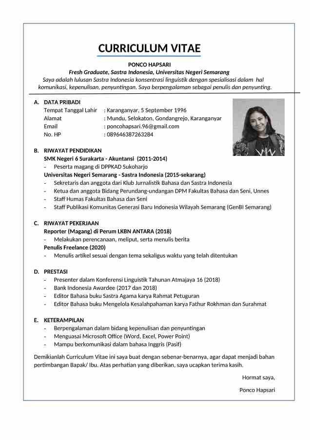 Contoh Cv Mahasiswa Masih Kuliah Gambaran Riset Contoh Cv Mahasiswa Masih Kuliah Gambaran Riset