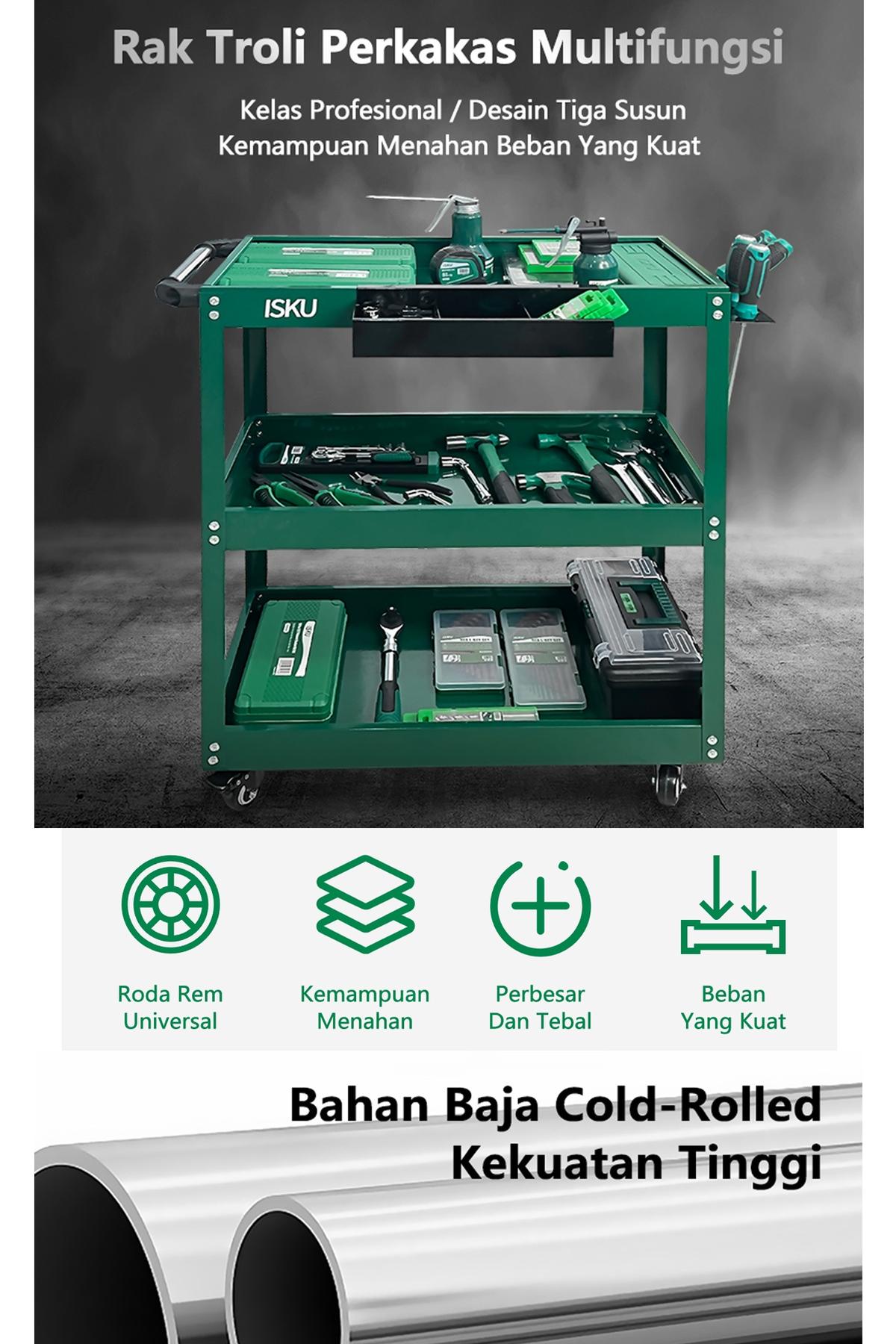 Promo ISKU troli bengkel rak 3 susun besi trolly trolley rak kerja ...