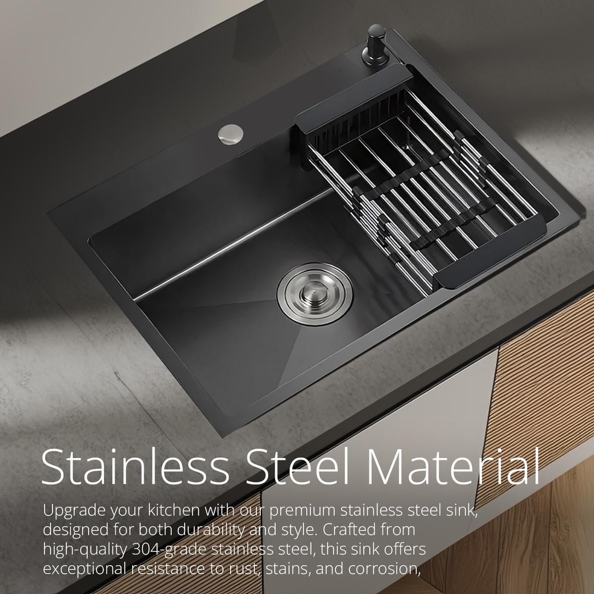 Promo ENCHANTING Kitchen Sink Stainless Steel SS 304 1 Bowl Black 60x45 ...