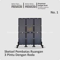 Review Sketsel Partisi Pembatas Penyekat Ruangan 3 pintu Pakai Roda ...