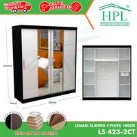 Review Lemari Pakaian HPL Sliding 4 Pintu Hitam+kaca 2 Pintu LPS-407 ...