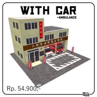 Review Diorama Papercraft Building -Fire Department- - With Car +Ambul ...