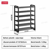 Review AONEZ 4 Layers Rak Sepatu Minimalis Tempat Sepatu Besi Hitam - 6 ...