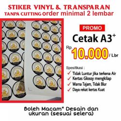 Jual Cetak Stiker Vinyl / Transparan A3+ - Kromo Bontak, Cetak Saja ...
