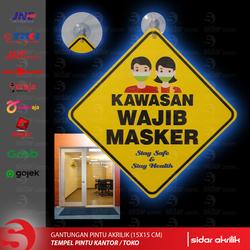 Jual sign Akrilik WAJIB PAKAI MASKER / sticker rambu pakai masker ...