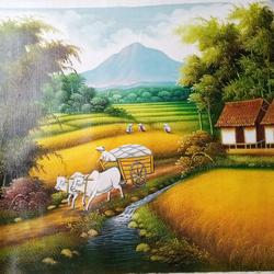 Jual Lukisan Pemandangan dan Terasering Sawah Dengan Sungai dan ...