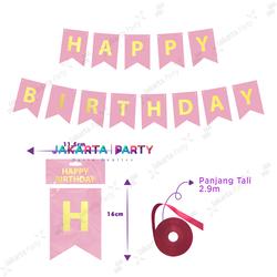 Promo Banner Happy Birthday Tulisan Gold #1 / Bunting Flag HBD - Pink ...