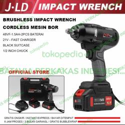 Jual JLD Mesin bor impact baterai torsi besar 88VF impact wrench brushless - merah 2 baterai ...