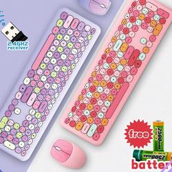 Jual Keyboard Mouse Wireless Retro Tombol Bulat Tuts Cute Pink PC ...
