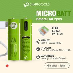 Promo Baterai Cas Isi Ulang 2pcs Smartoools MicroBatt AA 1.2V Micro USB ...