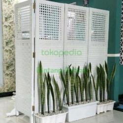 Promo Partisi Sketsel pembatas ruangan portable rotan sintetis 4 daun ...
