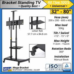 Jual bracket tv stand roda dorong 70 65 60 55 50 49 43 40 inch/standing ...