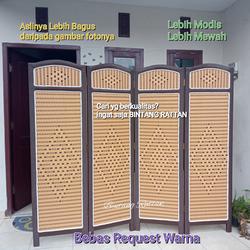 Promo Partisi Sketsel pembatas ruangan portable rotan sintetis 4 daun ...