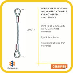 Jual WIRE ROPE SLING 5 MM GALVANIZED + THIMBLE EYE. SWL 300 KG POWERTEC ...