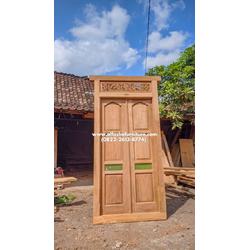 Jual pintu rumah kayu minimalis jati motif daun / daun pintu kayu jati ...
