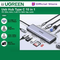 Jual UGREEN USB Hub Type C To RJ45 HDMI 4K VGA SD Card Aux 3.5mm 15601 - 15601 10 IN 1 - Jakarta ...