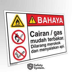 Jual Stiker Label Rambu K3 Cairan Gas Mudah Terbakar Dilarang Merokok ...