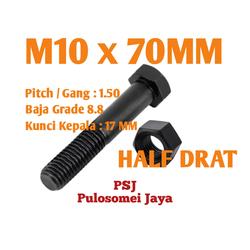 Jual BAUT BAJA HITAM M10 HEX BOLT NUT FULL DRAT HIGH TENSILE BOLT GRADE 8.8 - M10x20 - Jakarta ...