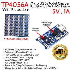 Jual Modul TP4056 Micro USB Charger 18650 Baterai Lithium 5V 1A - TP4056A Pendek, Tanpa Bubble ...