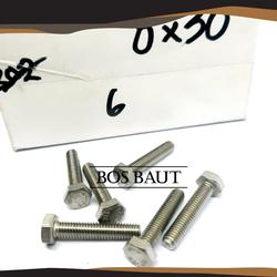 Jual M6x30 Baut Hex Stainless Steel 304 Grade A2-70 Pitch 1.00 Kunci 10 ...