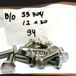 Jual SS 304 / Baut M12x30 / Hex Bolt Stainless M12 Pitch 1,75 Kunci 19 ...