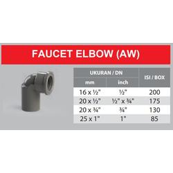Jual FAUCET ELBOW PVC AW VINILON 1/2" (Drat) X 1" (Polos) - Kab. Bekasi ...