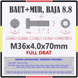 Jual M36 x170mm Pitch 4.0 Kunci 55 - Baut & Mur - baja 8.8 - HALF DRAT - Kota Bekasi - Gozel ...