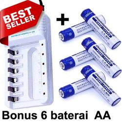 Jual Alat Charger Baterai AA dan AAA Rechargeable 6 Slot Isi Ulang Cas ...