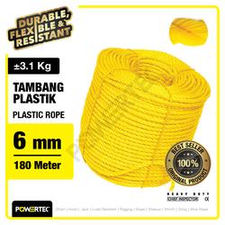 Promo POWERTEC Tali Tambang Plastik 16mm x 180m Plastic Rope - Kuning ...