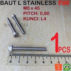 Jual Baut L M5x8 Cap Stainless SUS 304 Grade A2-70 Kunci L4 Pitch 0.80 ...