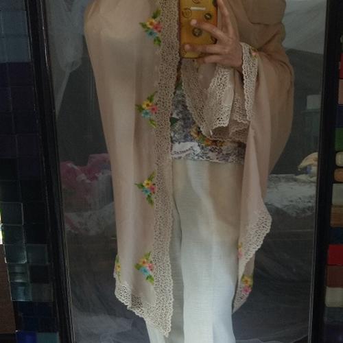 Jual Bahan Kain Kebaya Brokat Premium Lukis Hand Made Bunga Khaki LK031 ...