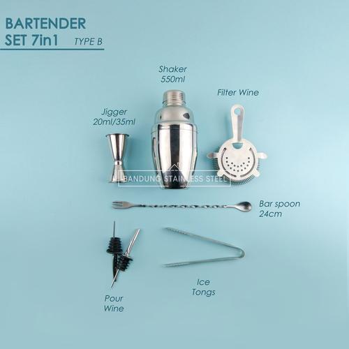 Jual Bartender set 7pcs bar tender mixer cocktail shaker stainless ...