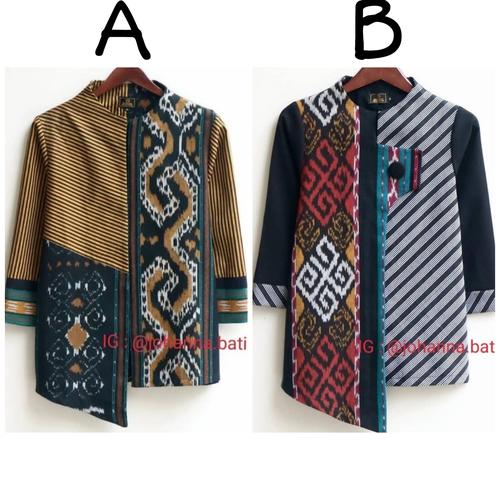 Jual blouse tenun mix lurik atasan baju batik wanita - Putih, S - Kab. Jepara - Tenun Ikat Mulia ...