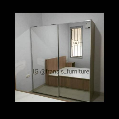 Jual LEMARI PAKAIAN FULL CERMIN UKURAN 120X200 REL GANTUNG KAYU BLOKTIK ...