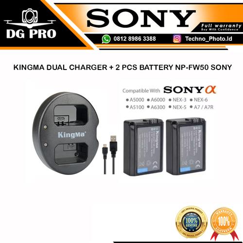 Jual KINGMA Dual Battery Charger Plus 2 pcs Baterai NP-FW50 for SONY FW ...