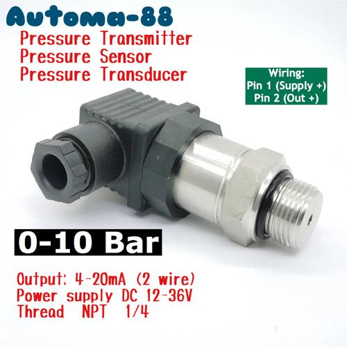 Jual Pressure Transmitter 10Bar 4-20mA 2 wire DC 24V 0-10 Bar Drat NPT ...