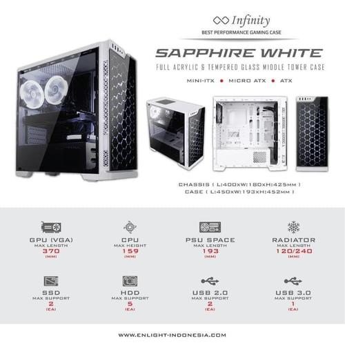 Jual Casing Computer Gaming Infinity Sapphire White Tempered Glass ...