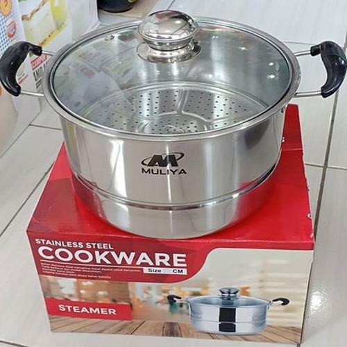 Jual Langseng / Dandang / Steamer Stainless Muliya Tutup Kaca 22 cm ...
