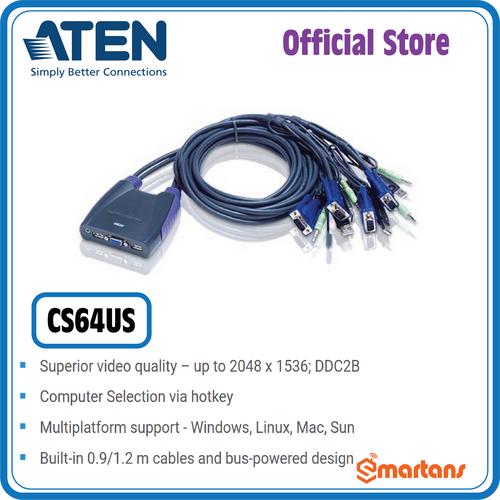 Promo Aten CS64US - 4-Port USB VGA/Audio Cable KVM Switch Cicil 0% 3x ...