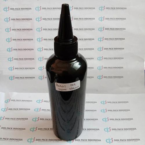 Jual Botol PET 250ml tutup kerucut hitam body hitam/botol tinta 250ml ...