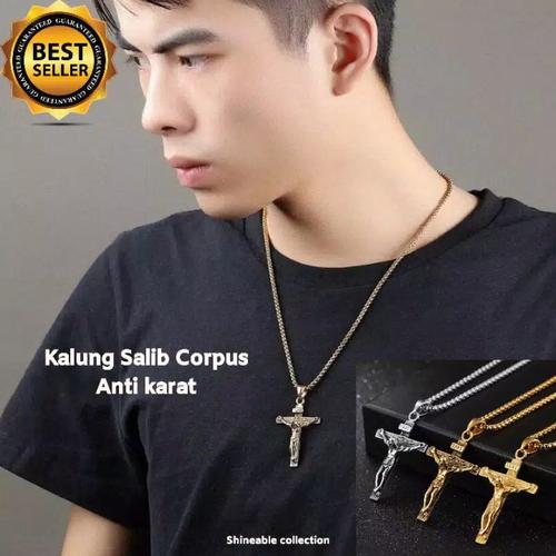 Jual best seller kalung salib corpus pria titanium - full gold - Kota ...