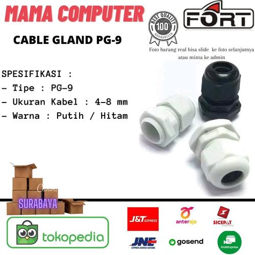 Jual Cable Gland PG-9 Hitam / Putih Kabel Glend Metal besi Merk FORT ...