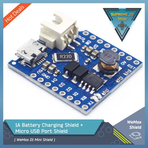 Jual Micro USB port 1A Battery Charging Shield for WeMos D1 mini Wifi ...