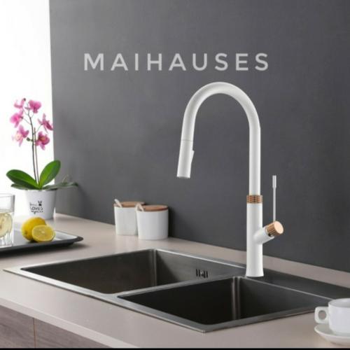 Jual Kran Sink Tarik Putih / Kran pantry white gold/keran dapur panas ...