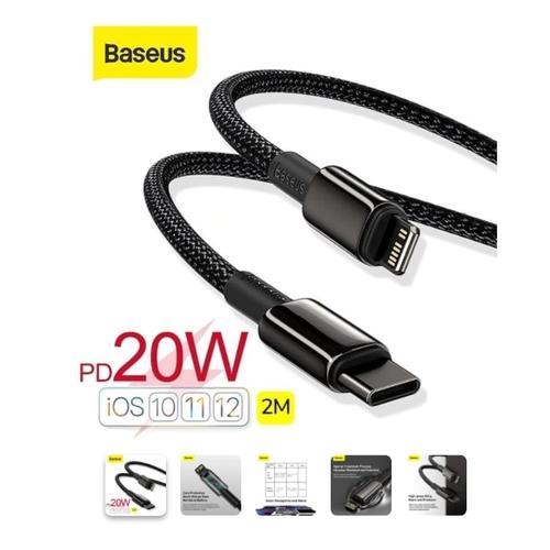 Jual BASEUS IPHONE 12 CABLE USB C TO IOS LIGHTNING NYLON BRAIDED 2M ...