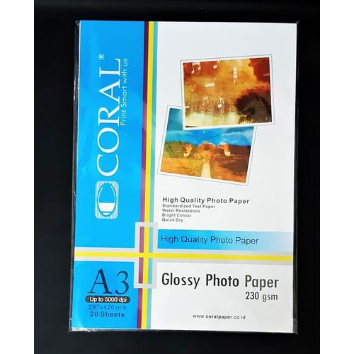 Jual KERTAS FOTO A3 230 GR GLOSSY PHOTO PAPER KILAP BESAR CORAL - Kota ...