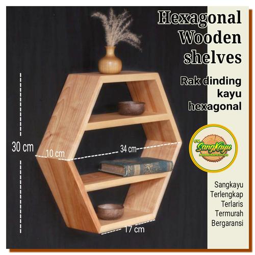 Jual Rak hexagonal kayu 30-34-10cm Wooden rack shelves rak dinding kayu ...