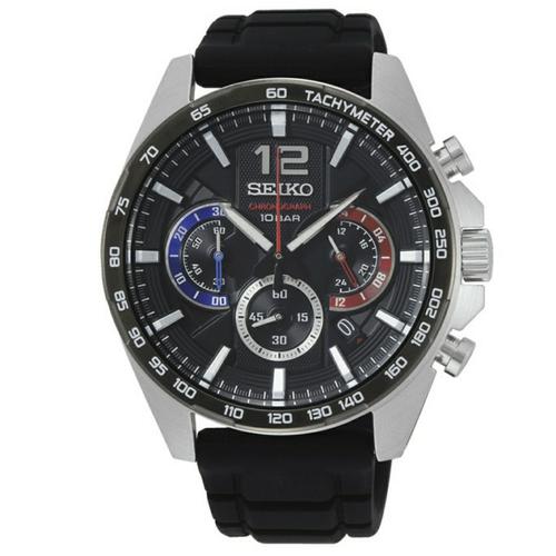 Jual Seiko Chronograph SSB347P1 Quartz Black Dial Black Rubber Strap ...