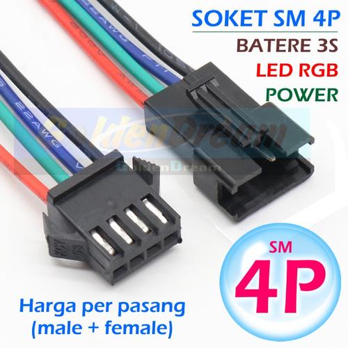 Jual 4P Soket Terminal Kabel Jantan Betina Konektor SM 4 Pin 3S RGB LED ...