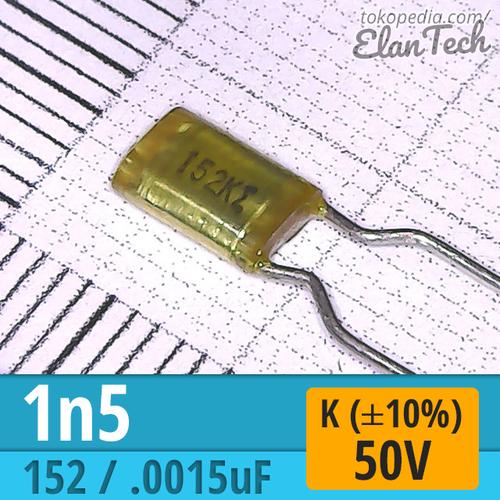 Jual 1n5 / 152 50V Milar Mylar Film Capacitor 1.5 nF Kapasitor ElanTech ...